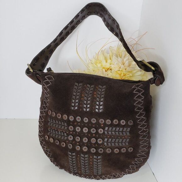 Express | Bags | Express Boho Embellished Suede Leather Brown Bag ...